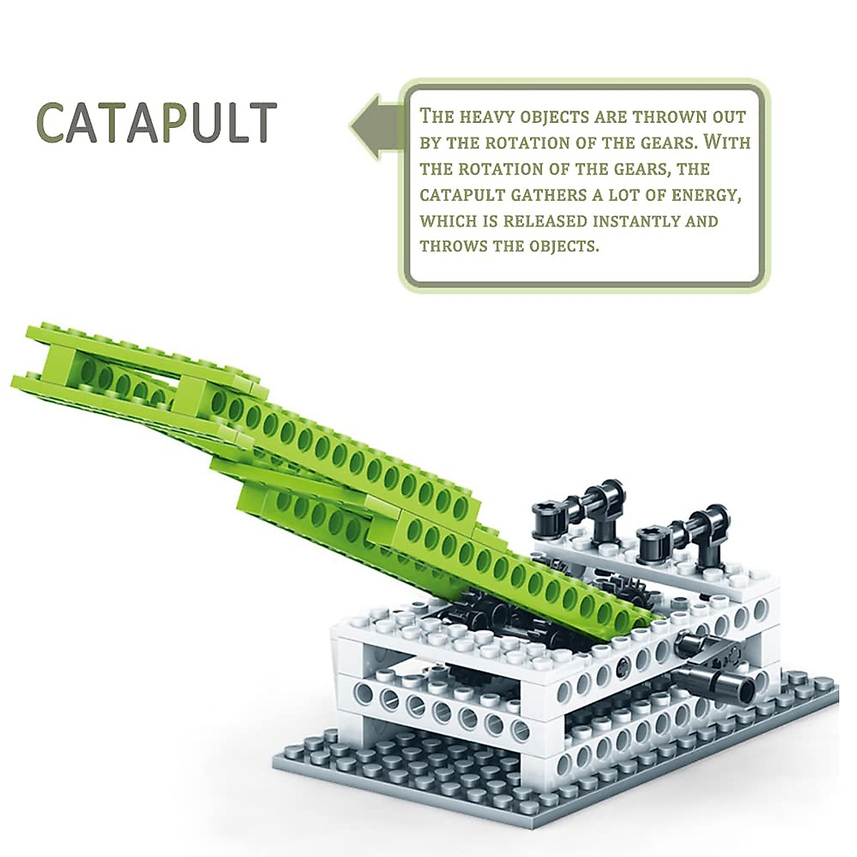 Ulanlan STEM Mechanics Gears Construction Kit 13 Models in 1, Motion Essential Set, Ferris Wheel/Merry-go-Round/Seesaw/Crane/Windmill Engineering Science Education Building Kit