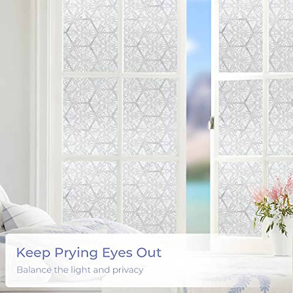 SUNBABY Window Film Privacy Decorative: 3D Window Privacy Film Stained Glass Window Film Frosted Glass Window Film Sun Blocking (17.5 * 78.7 Inch)