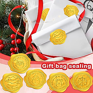 500 Pieces Christmas Envelope Seal Stickers Santa Embossed Wax Label Self Adhesive Seals Snowflake Santa Claus Stickers for Christmas Wedding Card Box Envelope(Gold)
