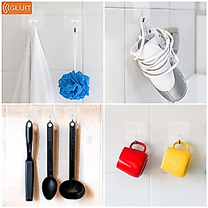 GLUIT Adhesive Hooks Medium 6 Pack and Large 6 Pack for Hanging Heavy Duty Wall Hooks 22 lbs Self Adhesive Towel Hook Waterproof Transparent Hooks for Keys Bathroom Shower Outdoor Kitchen