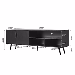Panana TV Stand Television Console Unit Cabinets with 3 Open Cubby and 2 Doors for Living Room Bedroom for TVs up to 70 Inches (62.99 Inches Black)