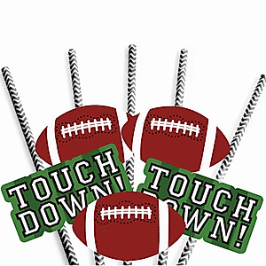 End Zone - Football Paper Straw Decor - Baby Shower or Birthday Party Striped Decorative Straws - Set of 24