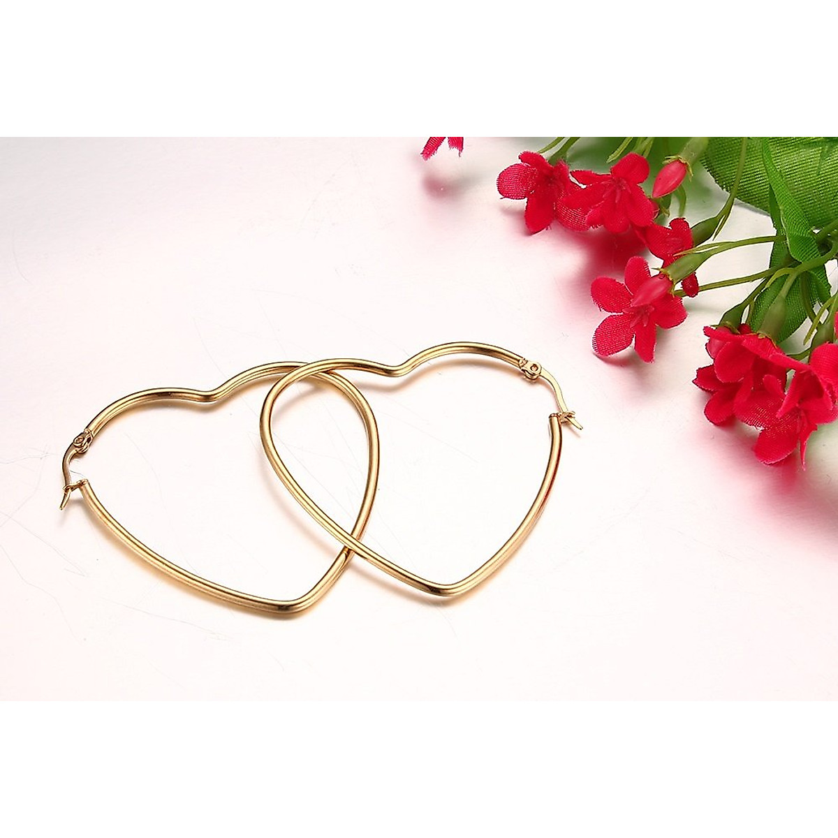 Women's Stainless Steel Gold Plated Heart Shape Hinged Large Hoop Earring,Anti-allergy