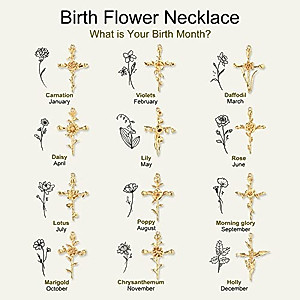 GDCOIN Birth Flower Necklace for Women 18K Gold Plated Cross Floral Pendant Necklaces Dainty 12 Month Birth Month Flower Necklace Personalized Jewelry Gift for Her(June-Rose)