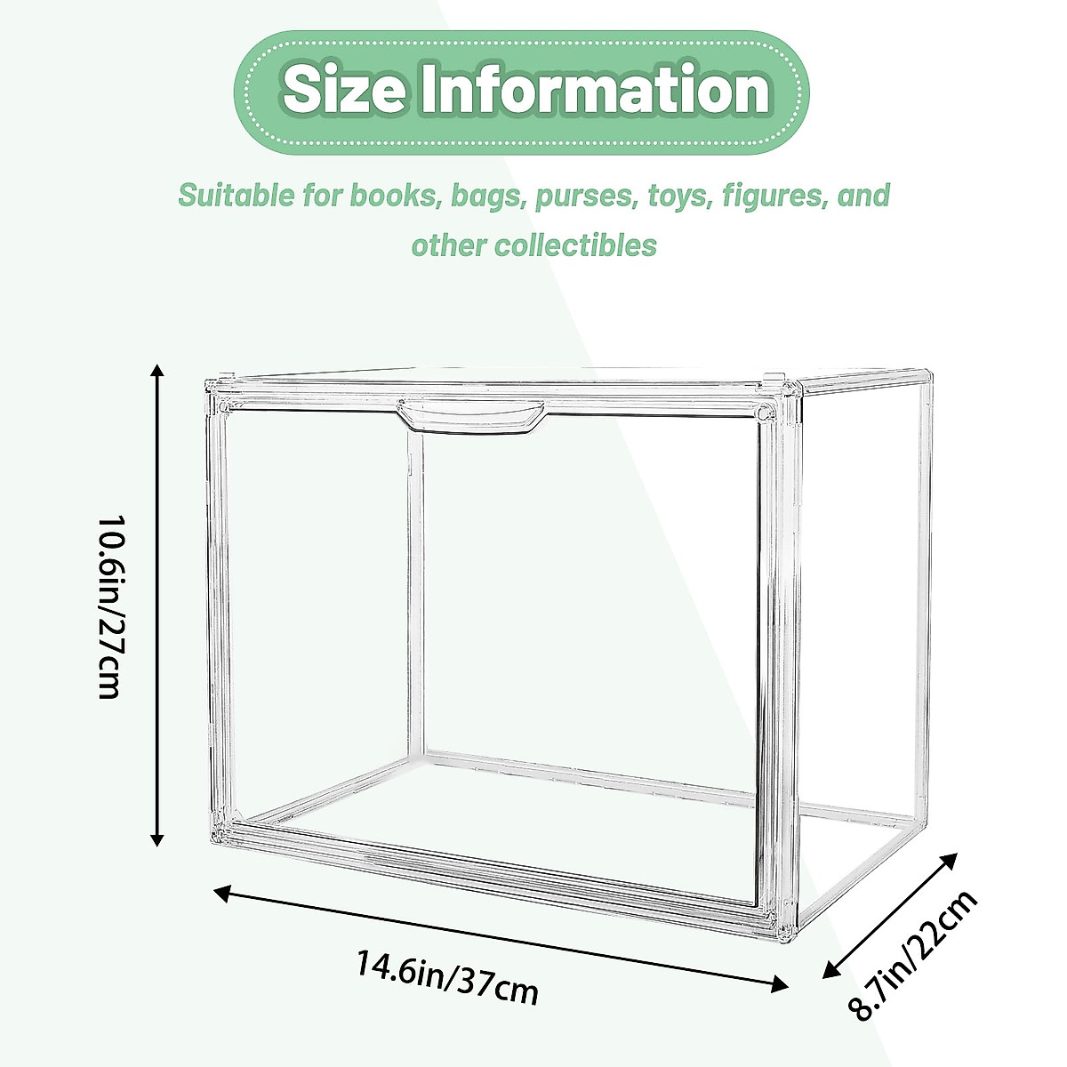 Cutora 2 PACK Clear Book Storage Organizer Stackable Acrylic Book Display Box with Magnetic Door for Bookshelf Easy Assemble Bookcase Containers Display case for Comics Toys Handbags Shoes Purses