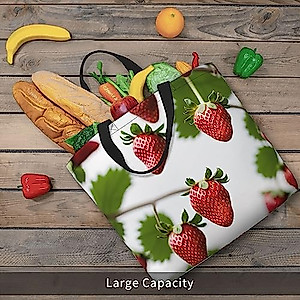 Adasomu Strawberry Printed Shoulder Bag, Reusable Tote Bag With Interior Pocket For Shopping, Work, Beach, Gift