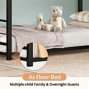 TURRIDU Heavy-Duty Triple Bunk Bed, Metal L-Shaped Bunk Bed for 3 Kids Adults with Built-in Ladder and Full-Length Guardrails, No Box Spring Needed & Space Saving Metal Triple Bunk Bed