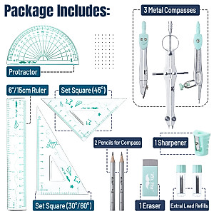 Mr. Pen- Geometry Set, 13 pcs, Compass for Geometry Compass, Geometry Kit Set with Shatterproof Storage Box, Math Compass, Geometry Set for School, Compass Math, Protractor and Compass Set