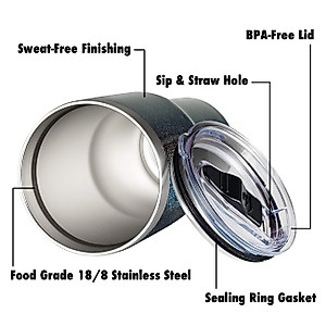 ALOUFEA 30oz Stainless Steel Tumbler, Insulated Coffee Tumbler Cup with Lid and Straw, Double Walled Travel Coffee Mug for Hot & Cold Drinks (Glitter Black, 1 Pack)