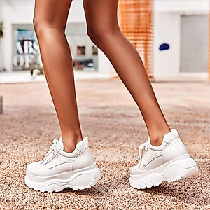 READYSALTED Platform Sneakers for Women Fashion Chunky Sneakers Casual Lace Up Walking Sneakers(BLOWN1-White-11)
