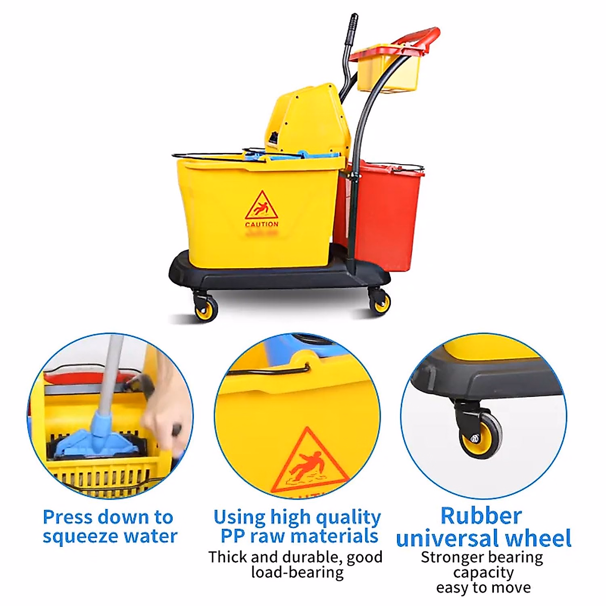 Commercial Cleaning Cart, 35L Removable Mop Bucket with Wheels, with Water Filter and Separator, Multifunctional Downward Pressure Water Press Truck for Hotels, Restaurants, Offices