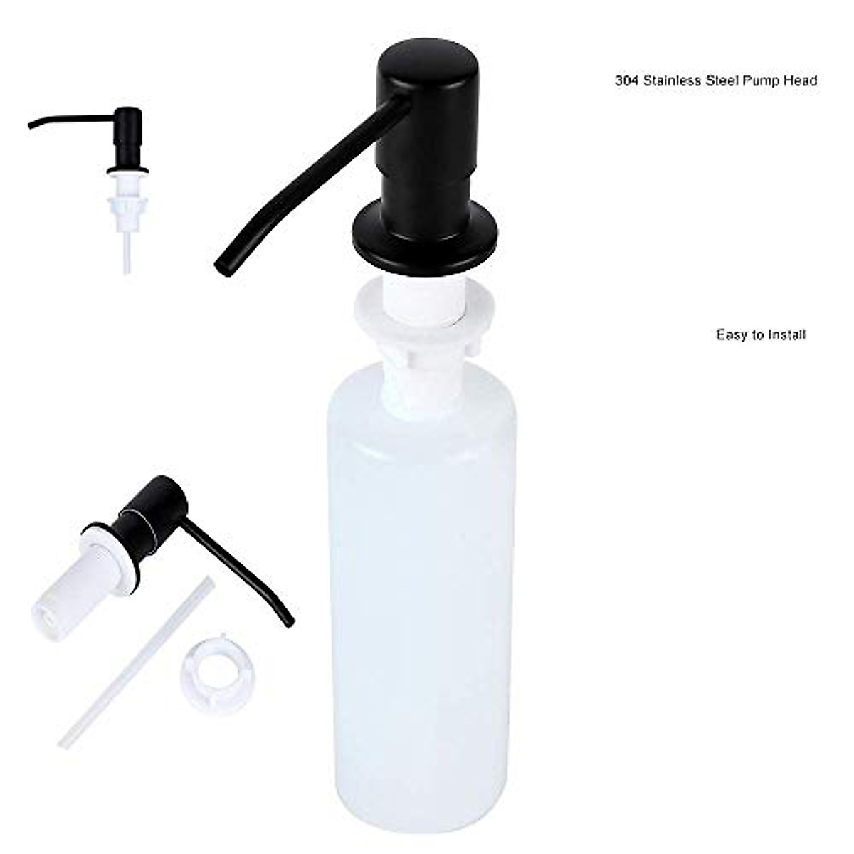 Kitchen Sink Soap Dispenser,Matte Black Stainless Steel Pump Head Kitchen Soap Dispenser with 10.14 OZ