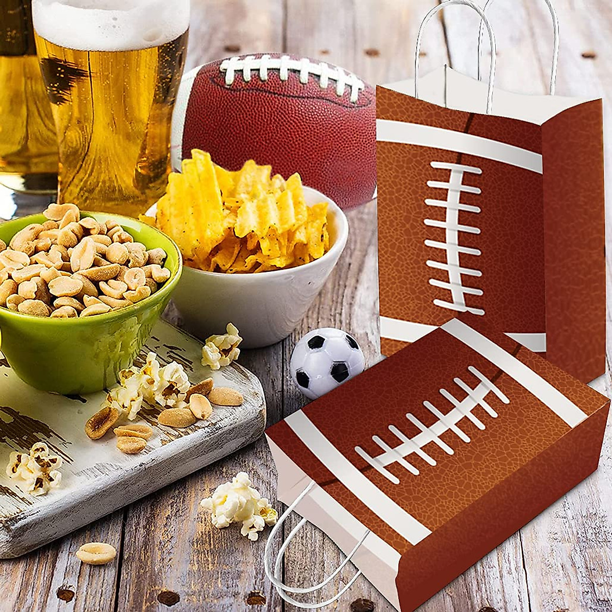 Weesdsio 24 Pack Football Candy Favor Bags, Football Gift Bags Football Paper Bags Great for Kids Football Treat Bags Theme Birthday Party Football Goodie Bags Sports Party Decoration