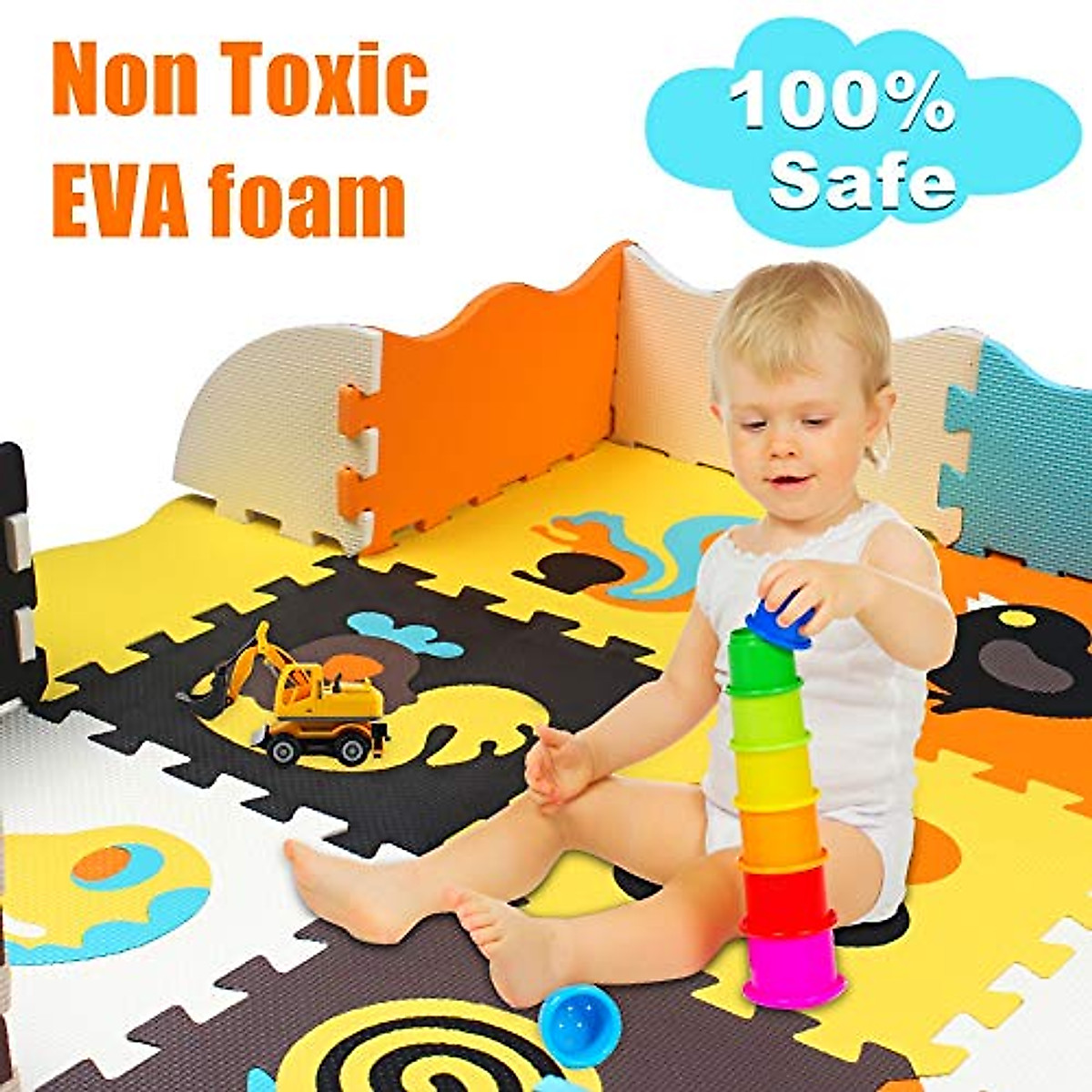 StillCool Baby Play Mat with Fence 0.39 inch Thick Interlocking Foam Floor Tiles Kids Puzzle Mat Baby Crawling Mat