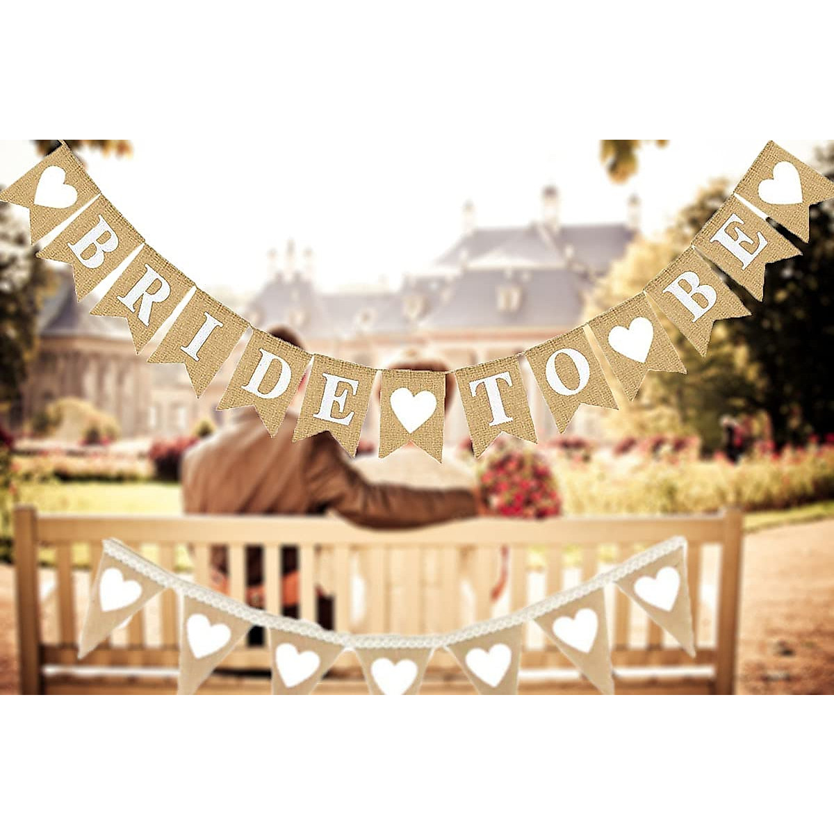 2 Set Bride to be Banner and Heart Banner Rustic Burlap Bunting Banner for Bridal Shower, Bachelorette Party Decorations