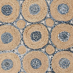 SAFAVIEH Cape Cod Collection 5' x 8' Blue / Natural CAP306M Handmade Boho Braided Jute & Denim Area Rug