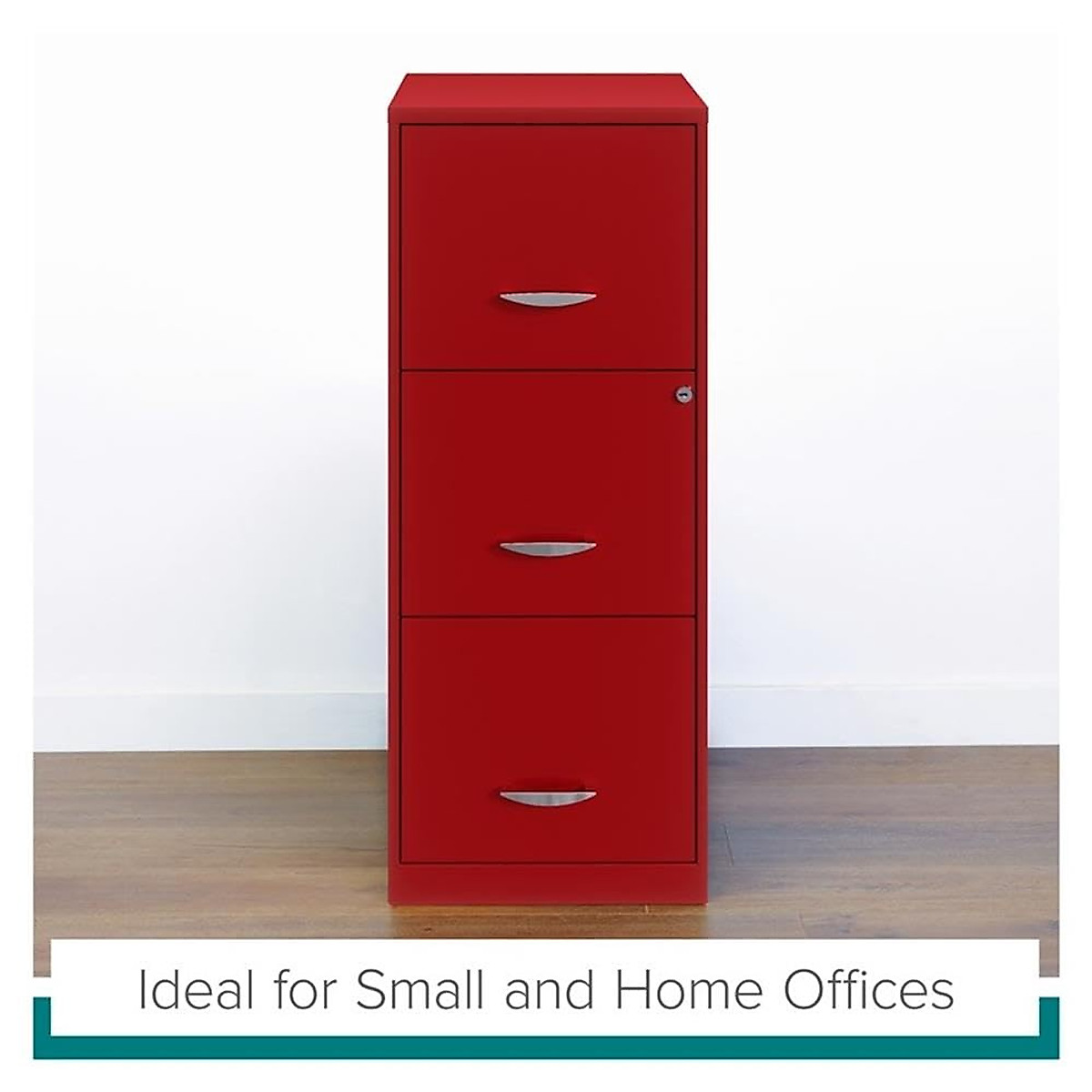 Hirsh Industries Space Solutions 3 Drawer Metal Vertical File Cabinet with Lock Lava Red