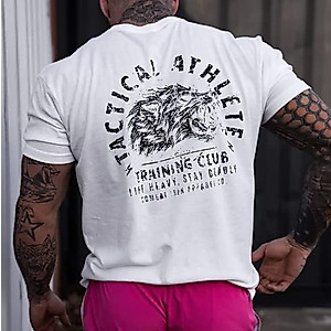 Combat Iron Men's Graphic Short Sleeve T-Shirt | Tactical Athlete Training Club Wolf Edition Mens Novelty Tee | White, X-Large