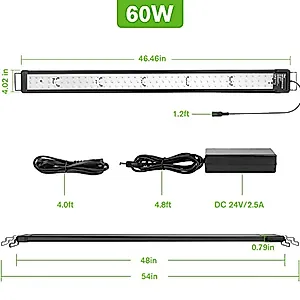 hygger 60W Smart Aquarium Light, Bluetooth LED Light with App Control, Full Spectrum Fish Tank Light with 24/7 Lighting Cycle, 5 Modes, Adjustable Timer, for 48"-55" Freshwater Planted Tank