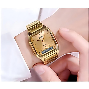 Unisex Wrist Watch, Waterproof Military Analog Digital Watches with LED Multi Time Chronograph, Stainless Steel Business Watches for Men (Full Gold)