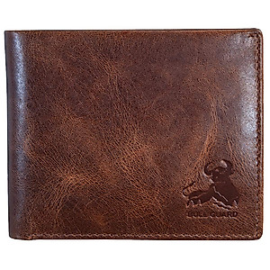 BULL GUARD Mens RFID Blocking Bifold Wallet Soft Genuine Leather Brown Western | Secure and Durable Extra Capacity Billfold with 11 Credit Cards, Flip Up ID