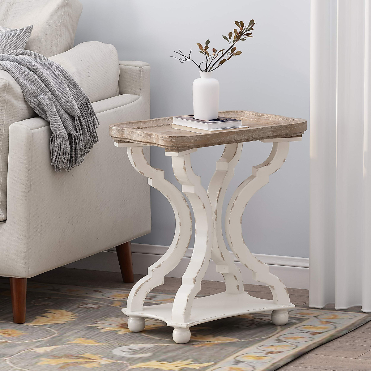 Christopher Knight Home Esther French Country Accent Table with Rectangular Top, Natural + Distressed White