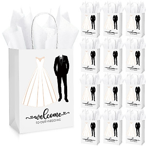 Zhanmai 50 Sets Wedding Welcome Bags with 50 Sheets Tissue Paper Wedding Favor Bags Welcome to Our Wedding Gift Bags Wedding Party Gift Bags with Handles for Wedding Guests,5.91 x 3.15 x 8.27 Inches
