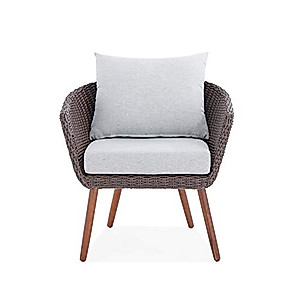 Athens All-Weather Brown Wicker Outdoor Chairs with Light Gray Cushions, Set of 2