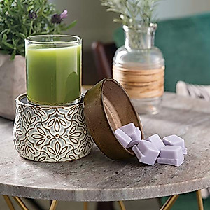 CANDLE WARMERS ETC 2-in-1 Deluxe Candle and Wax Fragrance Warmer with LED Light and Auto Shut Off for Timed Candle Warming, Bronze Floral