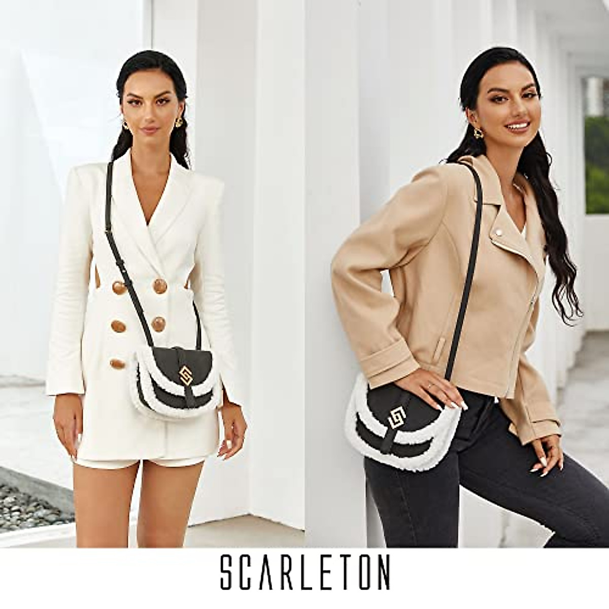 Scarleton Crossbody Bags for Women, Faux Fur Shoulder Bag Purse, Crossbody Bag, Fuzzy Purses for Women Crossbody Purse, H209701 - Black