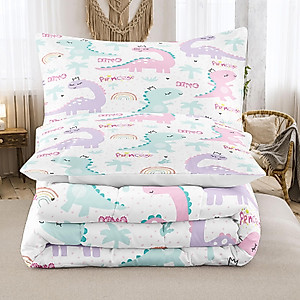 NINENINE Twin Bedding Sets for Girls Dinosaur Comforter Set Princess Bedding Toddler Comforter Sets for Kids Cute Bed Sets with 1 Comforter 1 Pillowcase