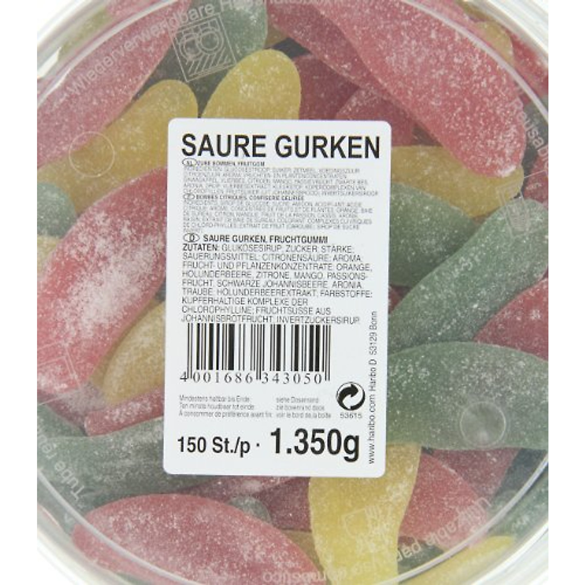 Haribo Saure Gurken (Sour Pickles ) Tub -150 pcs
