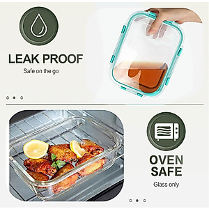 KOMUEE 10 Packs 30 oz Glass Meal Prep Containers,Glass Food Storage Containers with Lids,Airtight Glass Lunch Bento Boxes, Microwave, Oven, Freezer and Dishwasher,Green