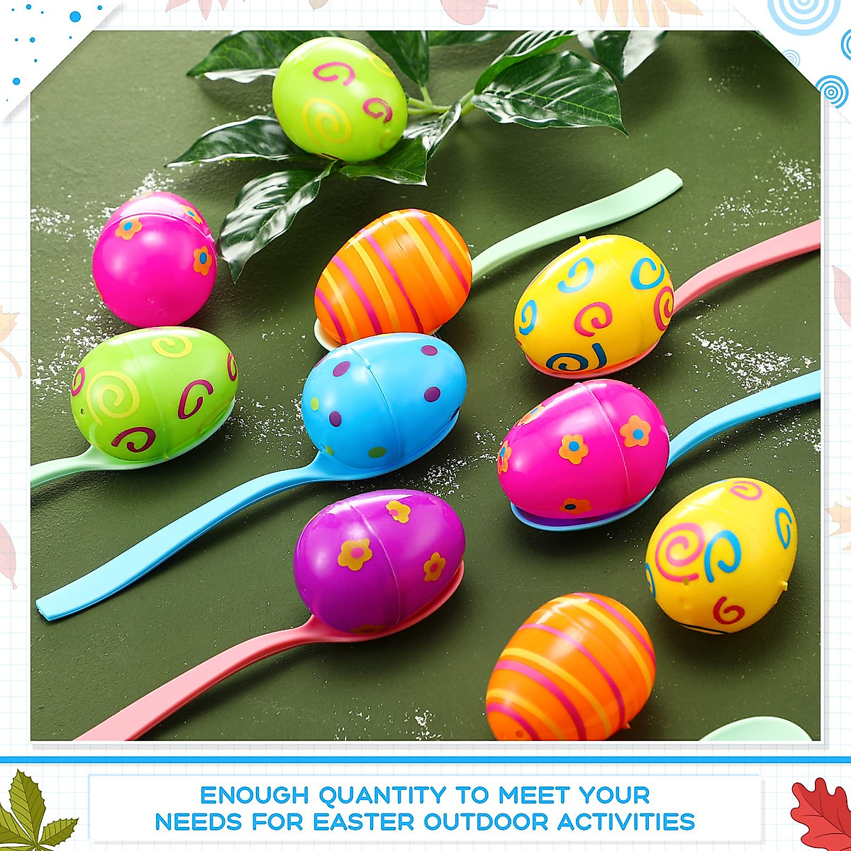 HyDren 24 Pieces Easter Egg and Spoon Race Game Egg Spoon Race Game Sets Egg and Spoon Relay Game Easter Eggs Hunt Game Outdoor Lawn Games
