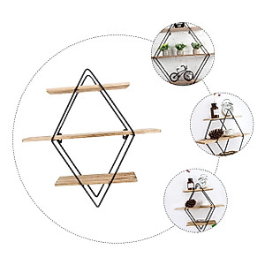 COLLBATH 1pc Three Tier Shelf Decorative Decoration Art Crafts Wall-Mounted Hanging Rack Iron Framework Rack Multi-Layer Wood Board Rack Home Decor Storage Rack