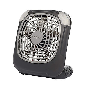 Treva 5 Inch Battery Powered Fan With LED Lights, Portable Desk Fan with 2 Cooling Speeds, Folding & Tilt Design Small Cubicle Accessories (Grey)