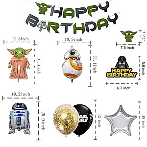 20 PCS Star Wars Birthday Party Supplies Set, Star War Themed Birthday Banner Mylar Balloons Caketopper Kit, Star Wars Bday Decorations for Boys