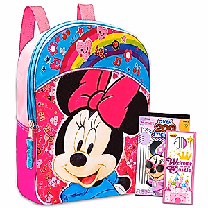 Disney Toddler Minnie Mouse Preschool Backpack Bundle - Deluxe 11 Inch Minnie Mouse Mini Backpack with Over 100 Stickers