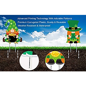 St. Patrick's Day Gnomes Yard Signs - 8 Pcs Large Outdoor Lawn Decorations Green Gnomes Decor Signs with Stakes for St. Paddy's Day Home Pathway Walkway Yard Garden Patio Party Decorations