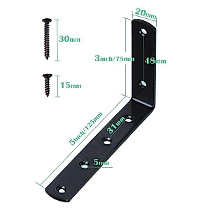 4 PCS 90 Degree Angle L Shaped Shelf Bracket with 24 Pcs Screws and 8 Pcs Anchors, Corner Brace Joint Bracket Fastener, 5 x 3Inch Floating Shelves Bracket Support Wall Hanging, Black, Metal