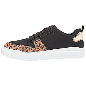 Cole Haan Women's Grandpro Rally Canvas Court Sneaker, Black/Printed Leopard/Rose Gold/Optic White Outsole, 6
