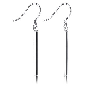Milacolato S925 Sterling Silver Bar Dangle Earrings 18K White Gold Plated Women's Drop Dangle Earrings Hypoallergenic Fish Hook Vertical Bar Drop Earrings for Women