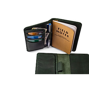 Leather Journal Cover for Moleskine Cahier Notebook Pocket size with pen holder 3.5" x 5.5" Personalized Refillable Cover Compatible with Field Notes