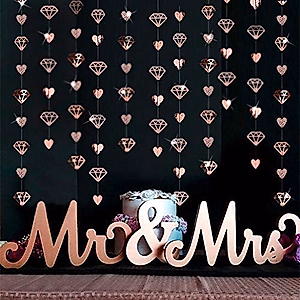 52 Ft Valentines Day Party Decorations Rose Gold Heart Garland Streamer Hanging Paper Diamond Heart Banner for Engagement Anniversary Wedding Bridal Shower Bachelorette Birthday Mothers Day Hen Party