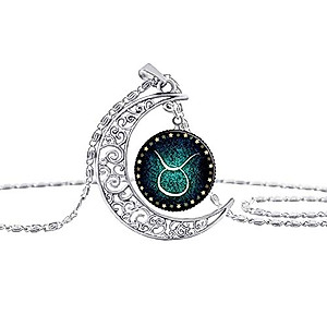 JczR.Y Taurus Constellation Necklace Pendant Time Gemstone Luminous Glow Long Sweater Chain Necklace Jewelry Fahion (Taurus)