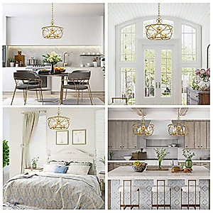 KSANA Antique Gold Chandelier, Modern Drum Light Fixture for Dining & Living Room, Bedroom, Foyer and Kitchen