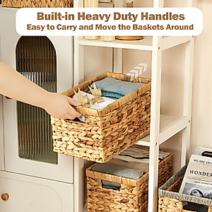 Edergoo Wicker Storage Basket, Water Hyacinth Storage Baskets with Built-in Handles, Large Wicker Baskets for Storage, 2 Pack Wicker Baskets for Organizing, Natural