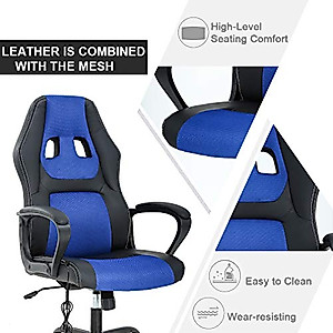 Office Chair Gaming Chair Ergonomic Massage Chair PU Leather Executive Seat with Swivel Base, Massage Lumbar Support, and Padded Armrests (Blue)