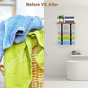 ABQ Towel Racks for Bathroom Wall Mounted, Metal Towel Holder with Wooden Shelf, Wall Towel Rack for Rolled Bath Towels, Hand Towels, Washcloths in Small Bathroom RV Storage, Black