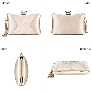 Tanpell Women's Evening Clutch Bags Silk Satin Party Handbags Bridal Wedding Purses with Tassel Pendant Light Apricot